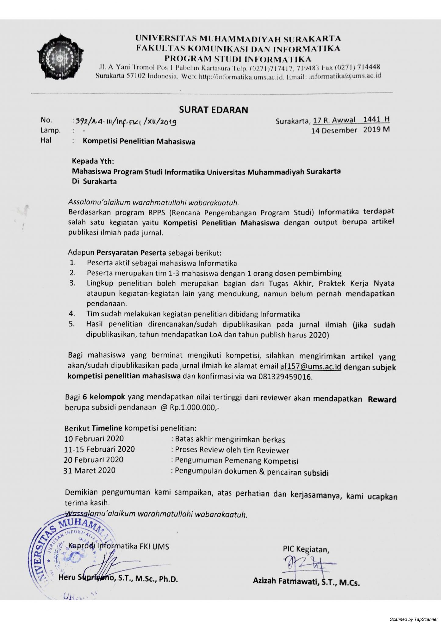 Kompetisi Penelitian Mahasiswa Informatika UMS 2019/2020 – Teknik ...