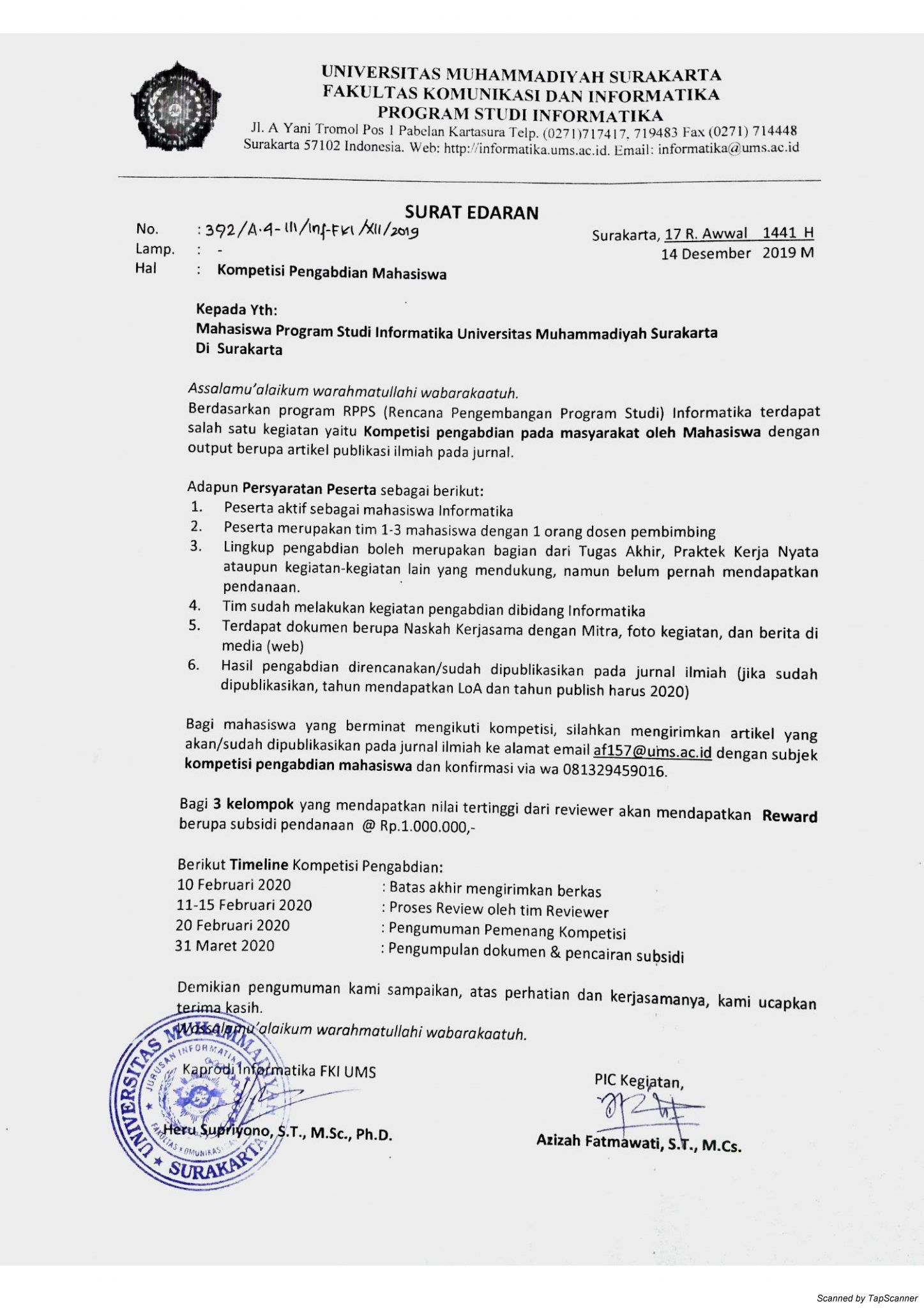 Kompetisi Pengabdian Mahasiswa Informatika UMS 2019/2020 – Teknik ...