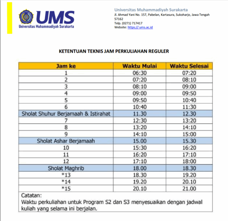 Jadwal Kuliah – Teknik Informatika